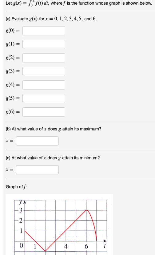 Solved Let g(x) = 6*f(t) dt, where f is the function whose | Chegg.com