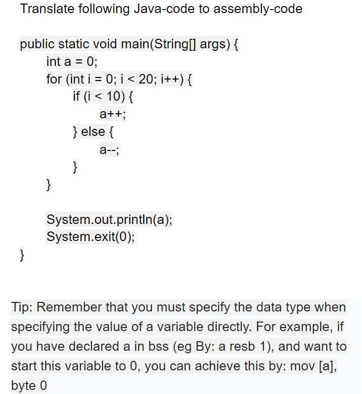 Solved Translate following Java-code to assembly-code public | Chegg.com