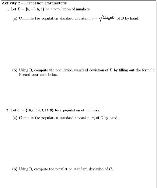 Solved Activity 2 - Dispersion Parameters: 1. Let B = | Chegg.com