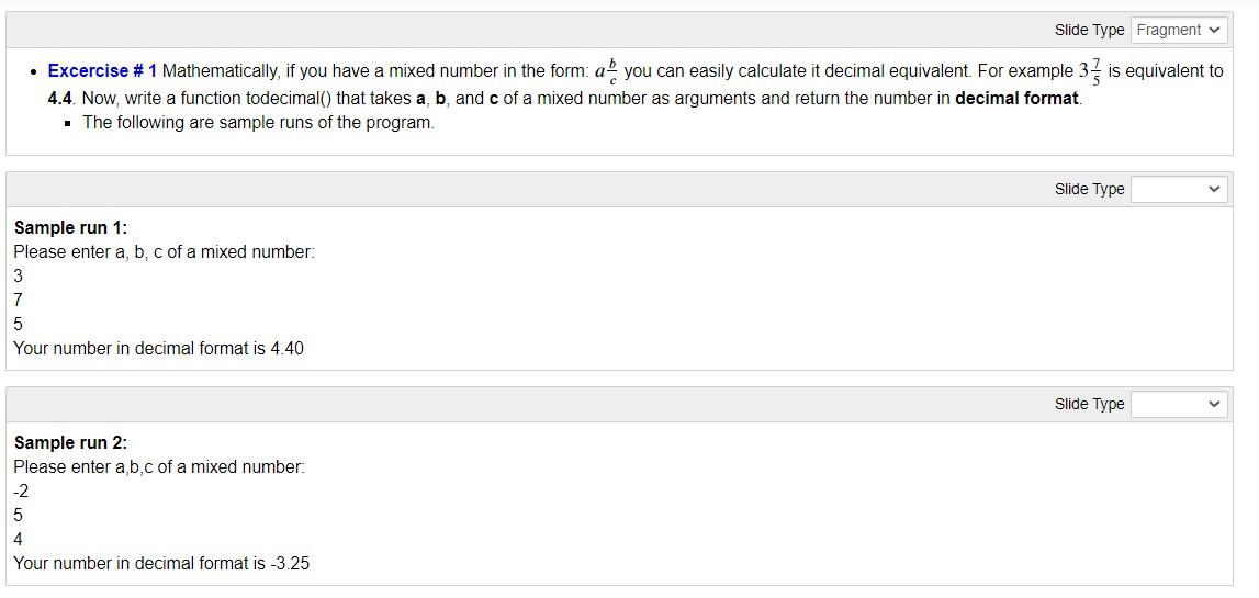 Solved Slide Type Fragment • Excercise 1 Mathematically 