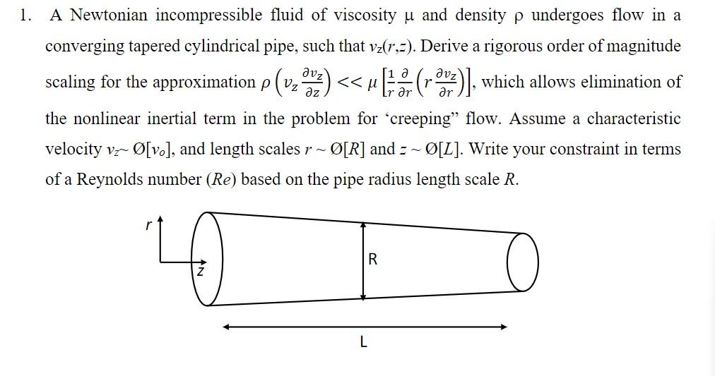 1. A Newtonian incompressible fluid of viscosity μ | Chegg.com