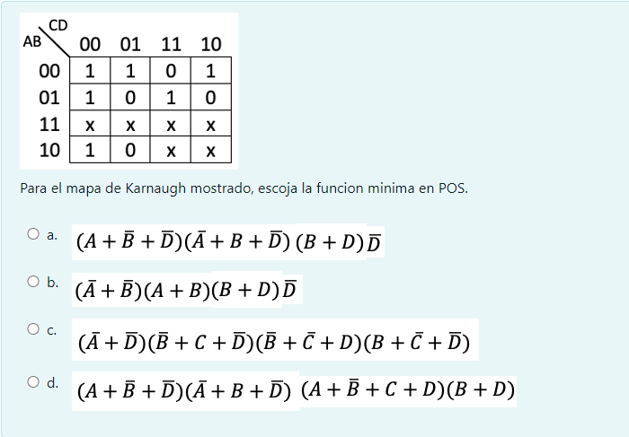 Solved For the Karnaugh map shown, choose the minimum | Chegg.com