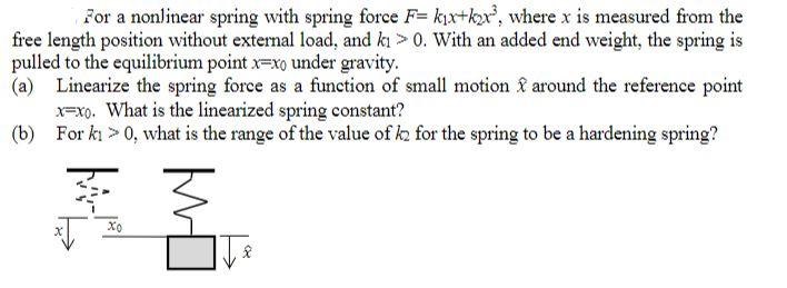Solved For a nonlinear spring with spring force F= kıx+k2x", | Chegg.com