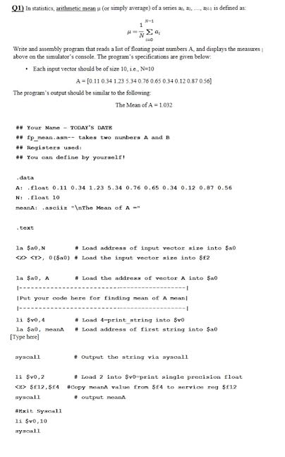 Solved Q1) In statistics, arithmetic mean μ (or simply | Chegg.com