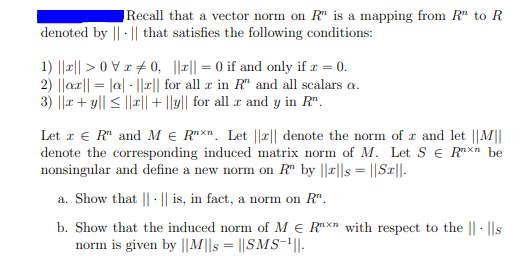 Solved Recall that a vector norm on Rn is a mapping from Rn | Chegg.com