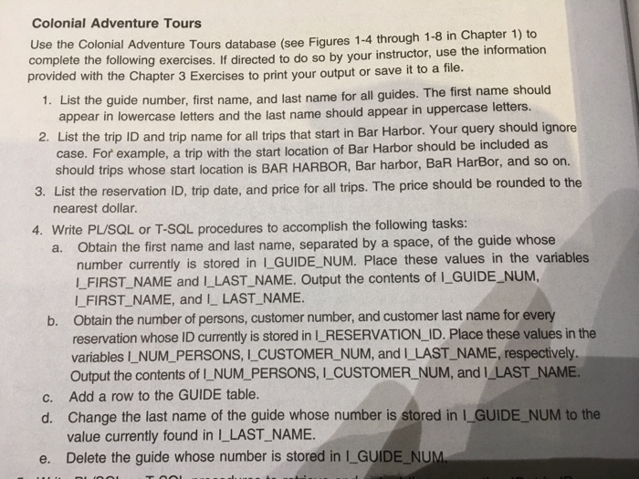 Solved Colonial Adventure Tours Use the Colonial Adventure | Chegg.com