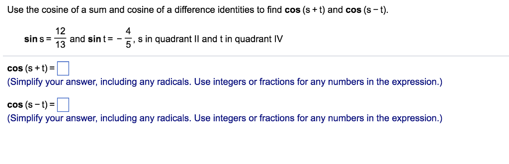 Solved Use the cosine of a sum and cosine of a difference | Chegg.com