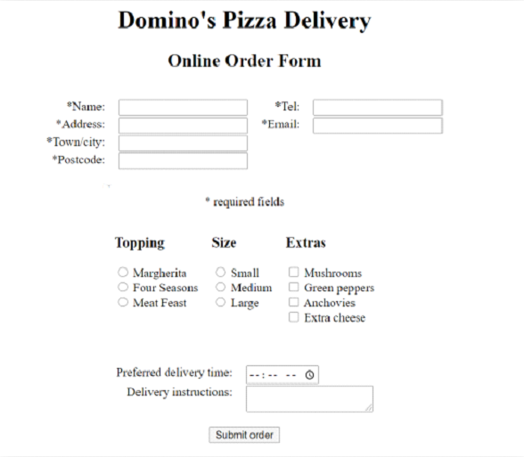 Solved Domino's Pizza Delivery Online Order Form *Tel: | Chegg.com