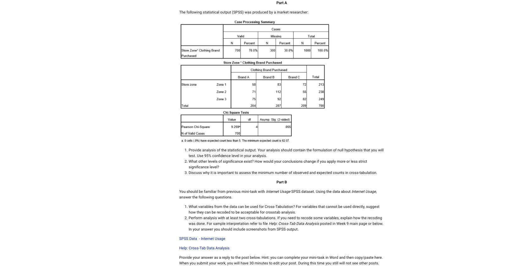 Solved Part A The following statistical output (SPSS) was | Chegg.com
