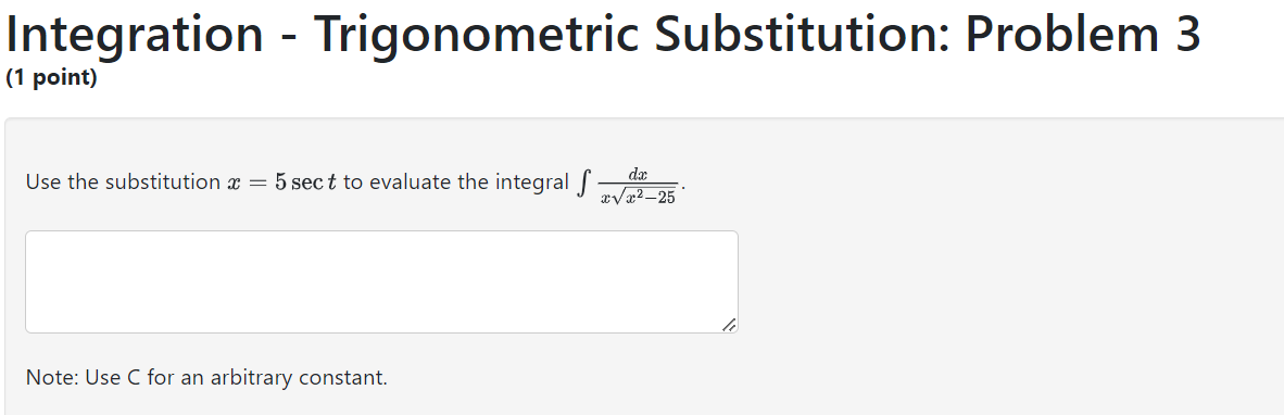 Solved Integration - Trigonometric Substitution: Problem 3 1 | Chegg.com
