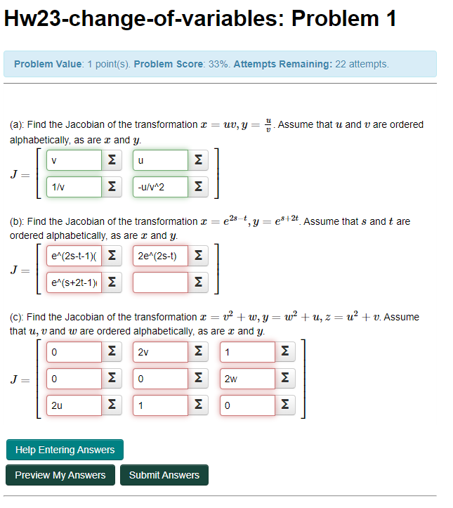 Solved Hw23-change-of-variables: Problem 1 Problem Value: 1 | Chegg.com
