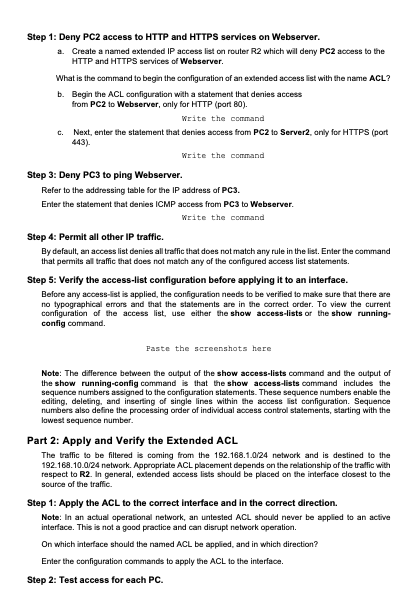 Solved Configure Extended IPv4 ACLs We Server $1 11 | Chegg.com