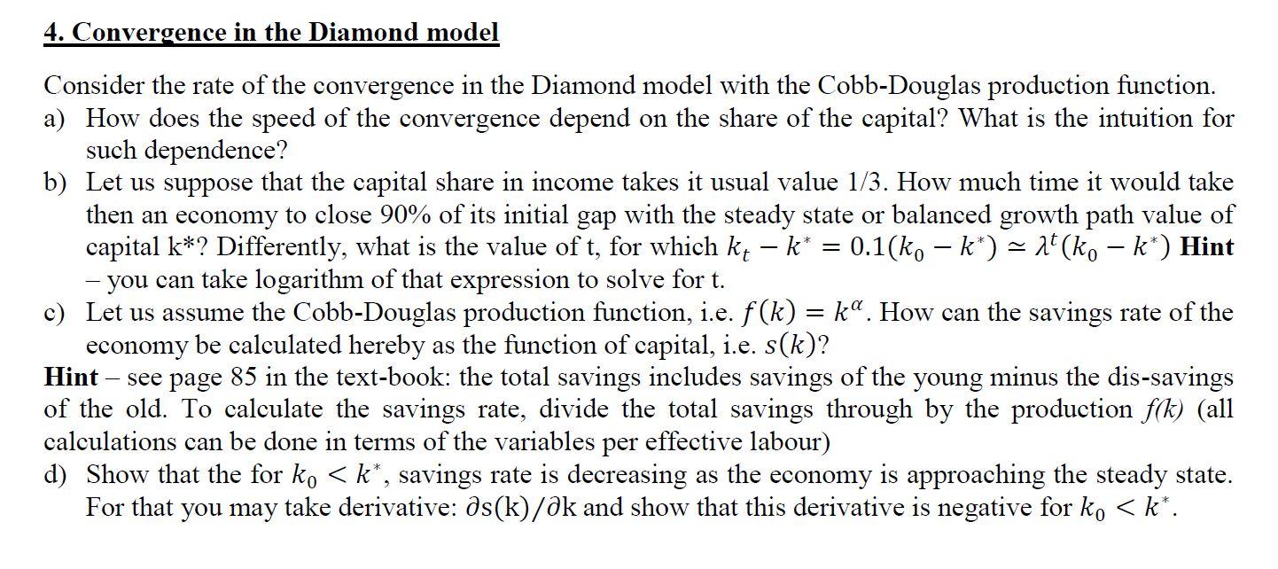 Solved 4. Convergence in the Diamond model = Consider the | Chegg.com