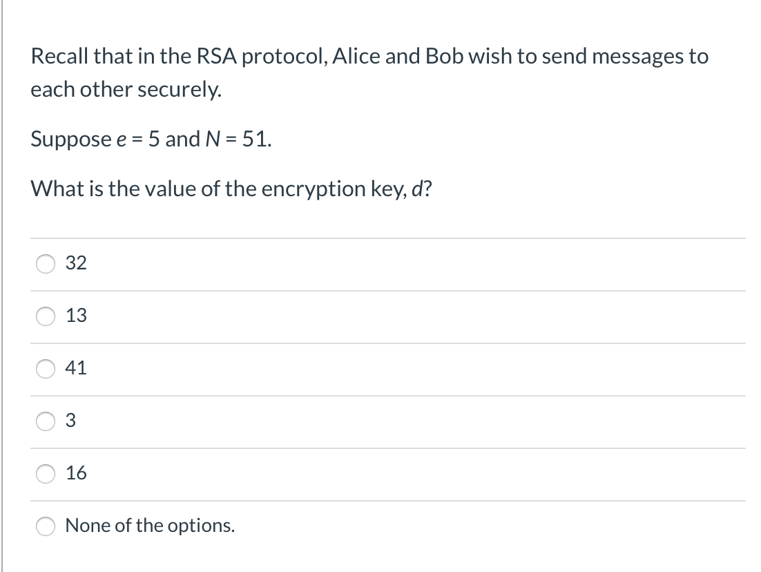 Solved Recall that in the RSA protocol, Alice and Bob wish | Chegg.com