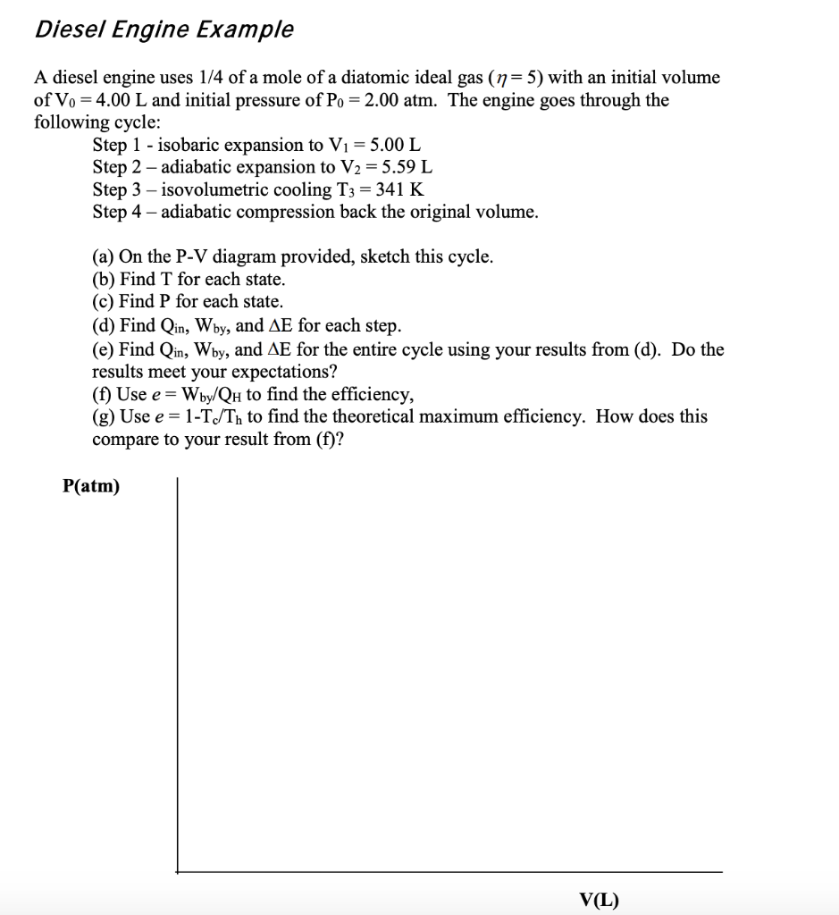 Solved Diesel Engine Example A diesel engine uses 1/4 of a | Chegg.com