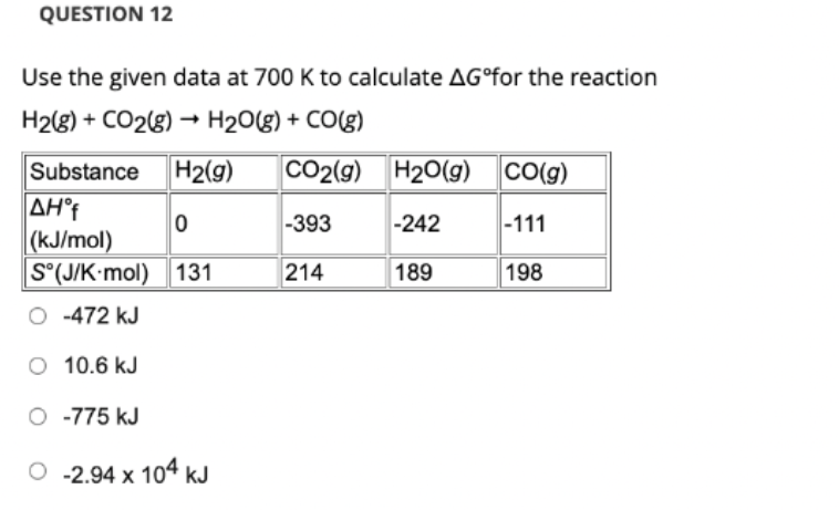 Solved Use the given data at 700 K to calculate ΔG∘ for the | Chegg.com