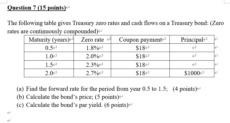 Solved The following table gives Treasury zero rates and | Chegg.com