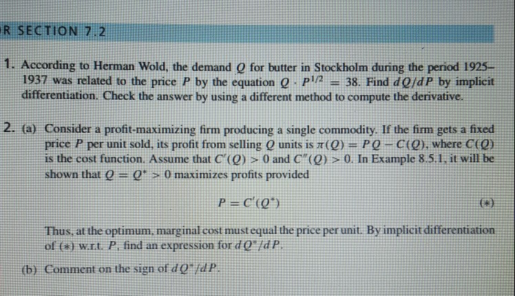 Solved R SECTION 7.2 1. According to Herman Wold, the demand | Chegg.com