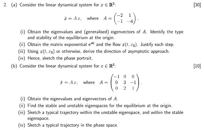 2. (a) Consider the linear dynamical system for x∈R2 | Chegg.com