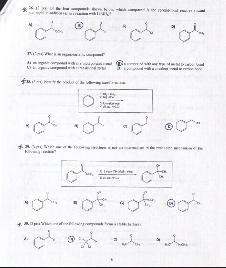 Solved 26. (2 pts) Of the four compounds shown below, which | Chegg.com