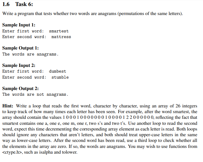 Solved 16 Task 6 Write A Program That Tests Whether Two 2413