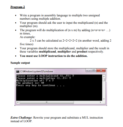Solved Program 2 • Write a program in assembly language to | Chegg.com