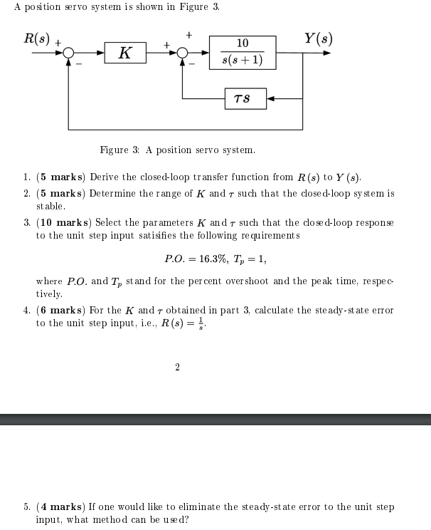 Solved A position servo system is shown in Figure 3. R(S) + | Chegg.com