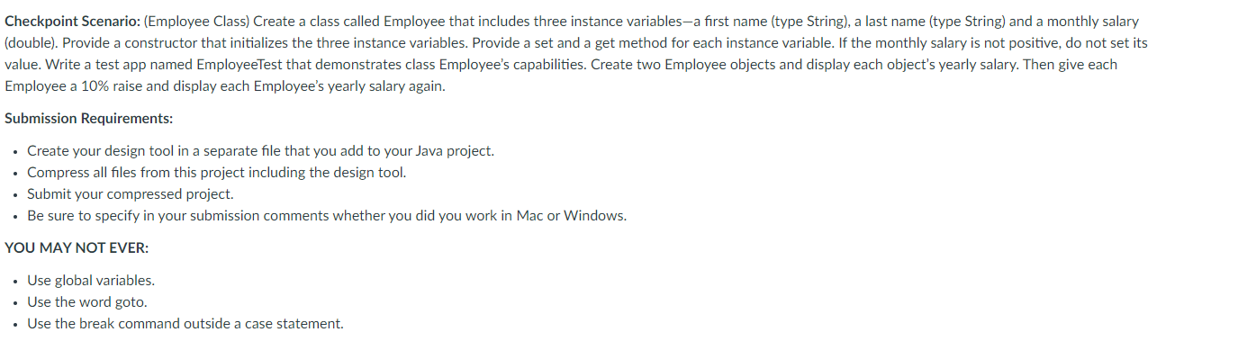 Solved Checkpoint Scenario: (Employee Class) Create a class | Chegg.com