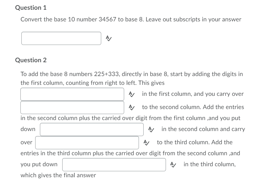 Solved Question 1 Convert the base 10 number 34567 to base | Chegg.com