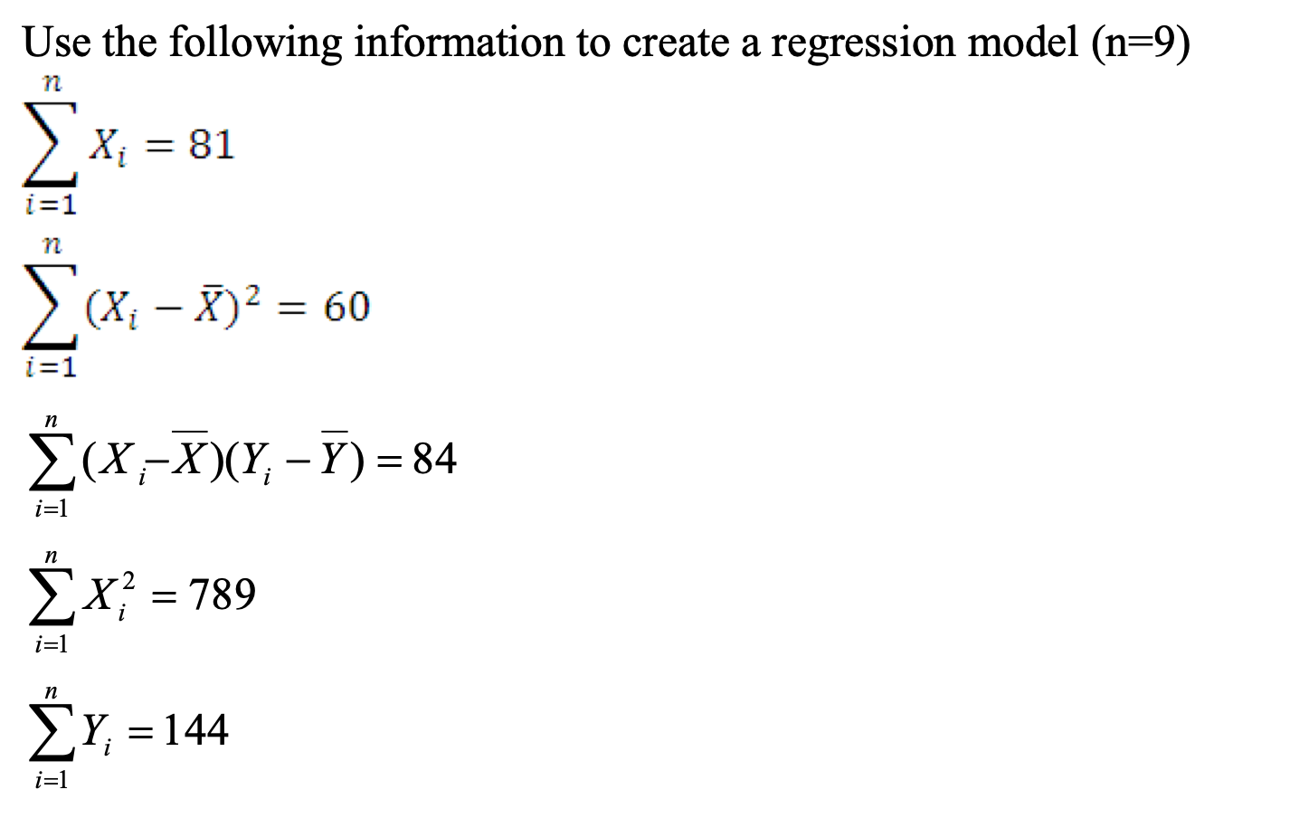 Solved Use the following information to create a regression | Chegg.com