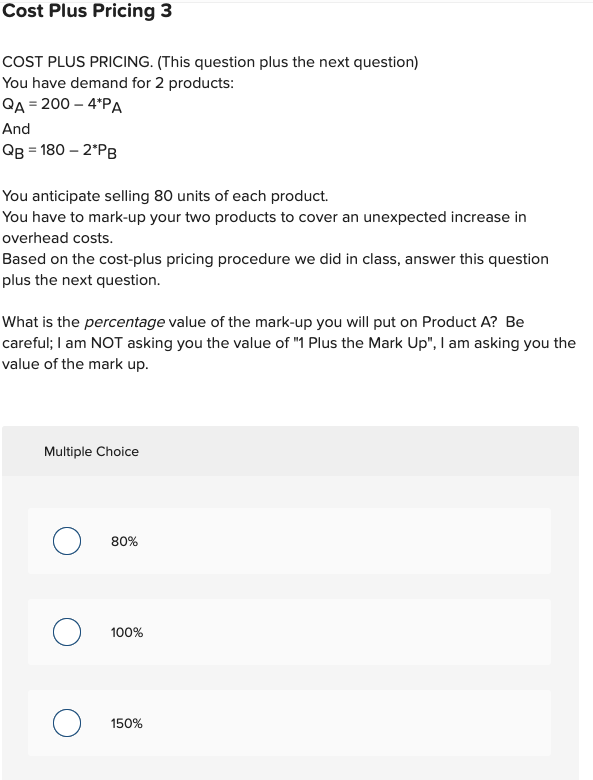 Solved Cost Plus Pricing 3 COST PLUS PRICING. (This question | Chegg.com