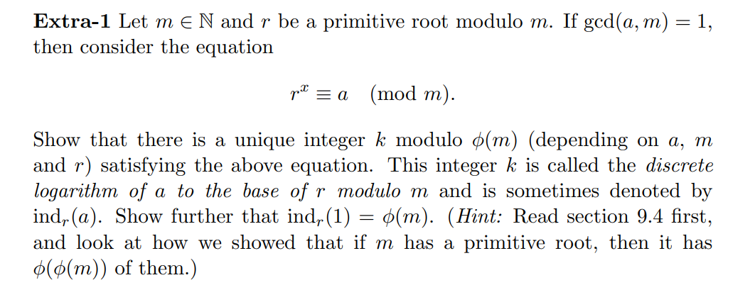 Solved Extra-1 Let m∈N and r be a primitive root modulo m. | Chegg.com