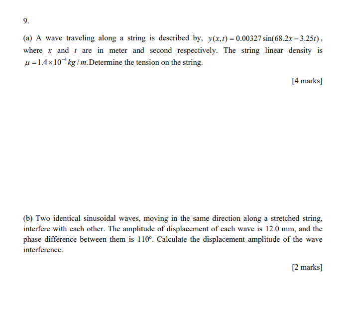 Solved (a) A wave traveling along a string is described by, | Chegg.com