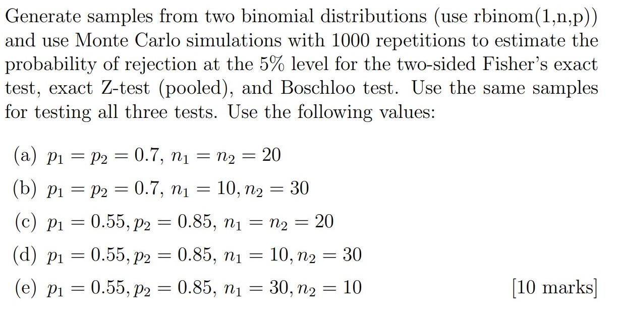 Solved Generate samples from two binomial distributions (use | Chegg.com