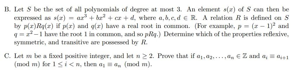 Solved B. Let S be the set of all polynomials of degree at | Chegg.com