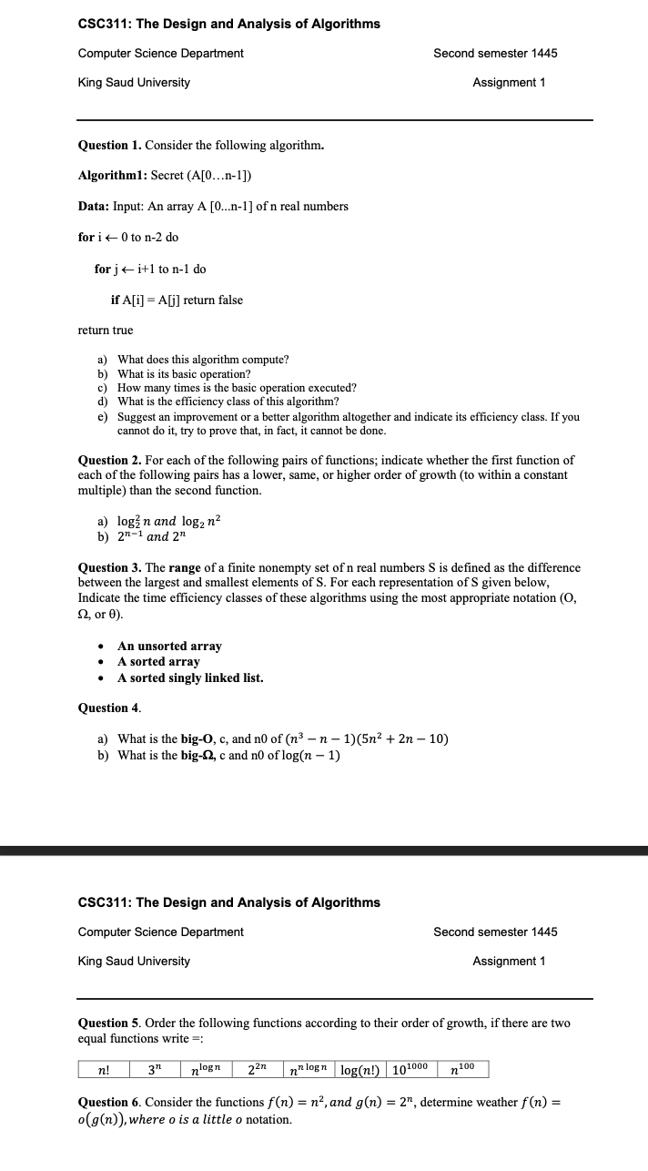 Question 5. ﻿Order the following functions according | Chegg.com