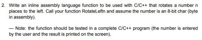 Solved 2 Write An Inline Assembly Language Function To Be 