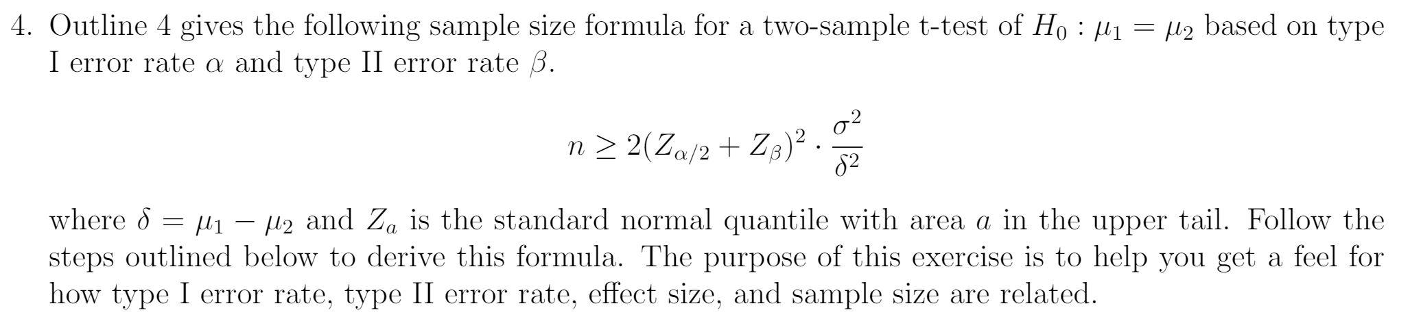 4 Outline 4 Gives The Following Sample Size Formula