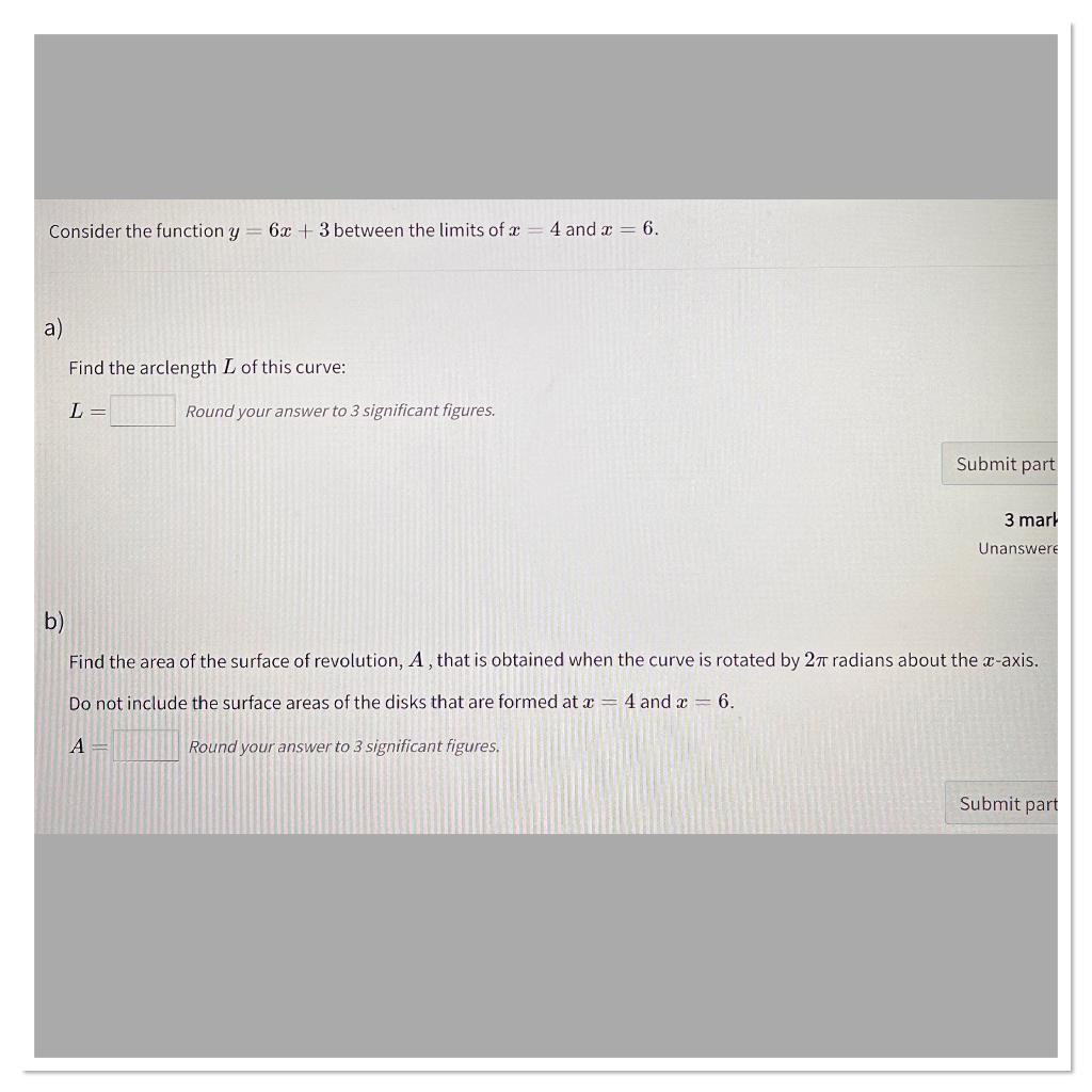 Solved Consider the function y = 6x + 3 between the limits | Chegg.com