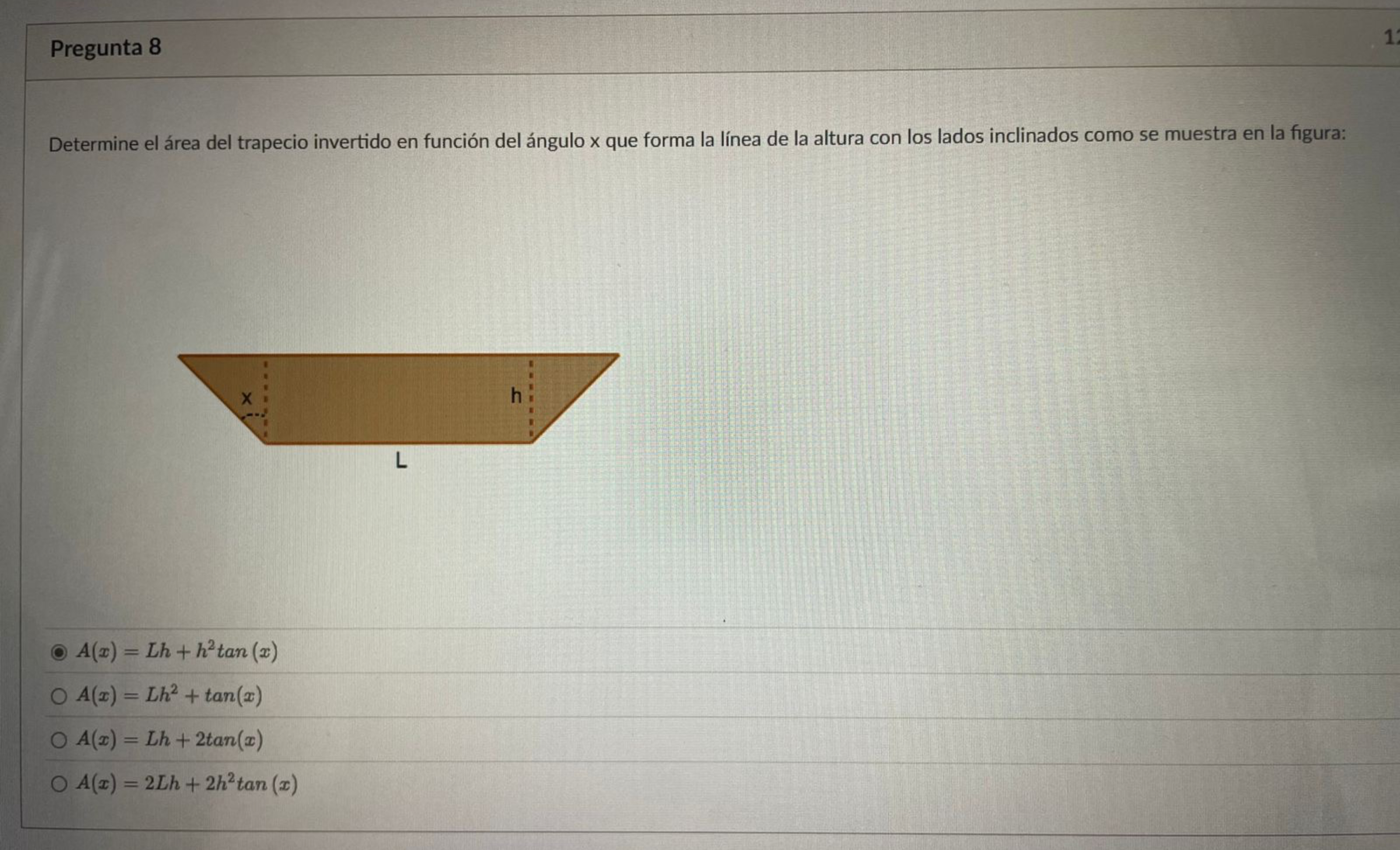 Solved Pregunta 8Determine el área ﻿del trapecio invertido | Chegg.com
