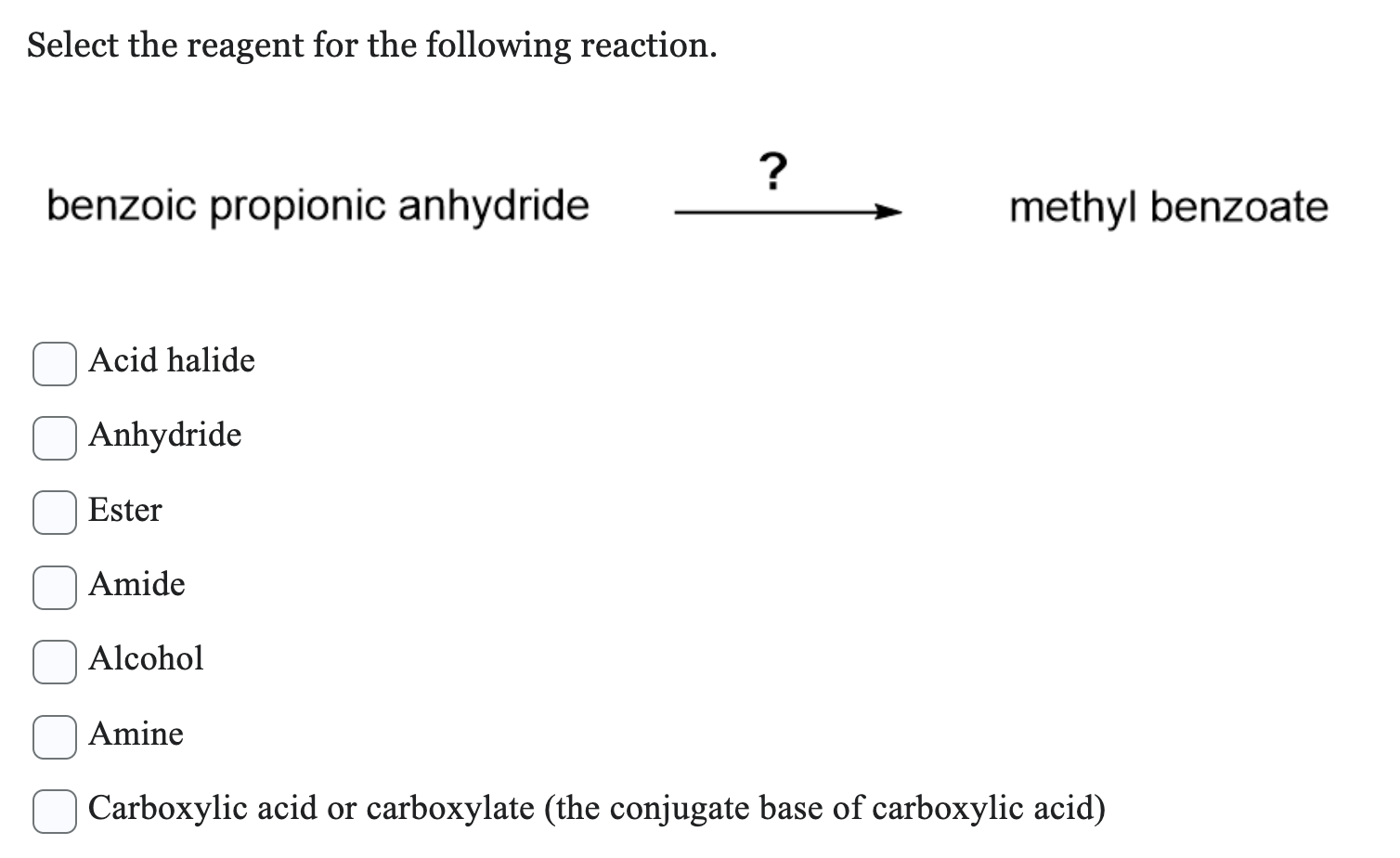 Solved Select the reagent for the following reaction. | Chegg.com