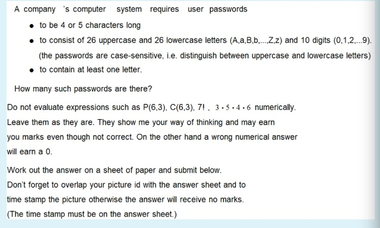 Solved A company's computer system requires user passwords • | Chegg.com