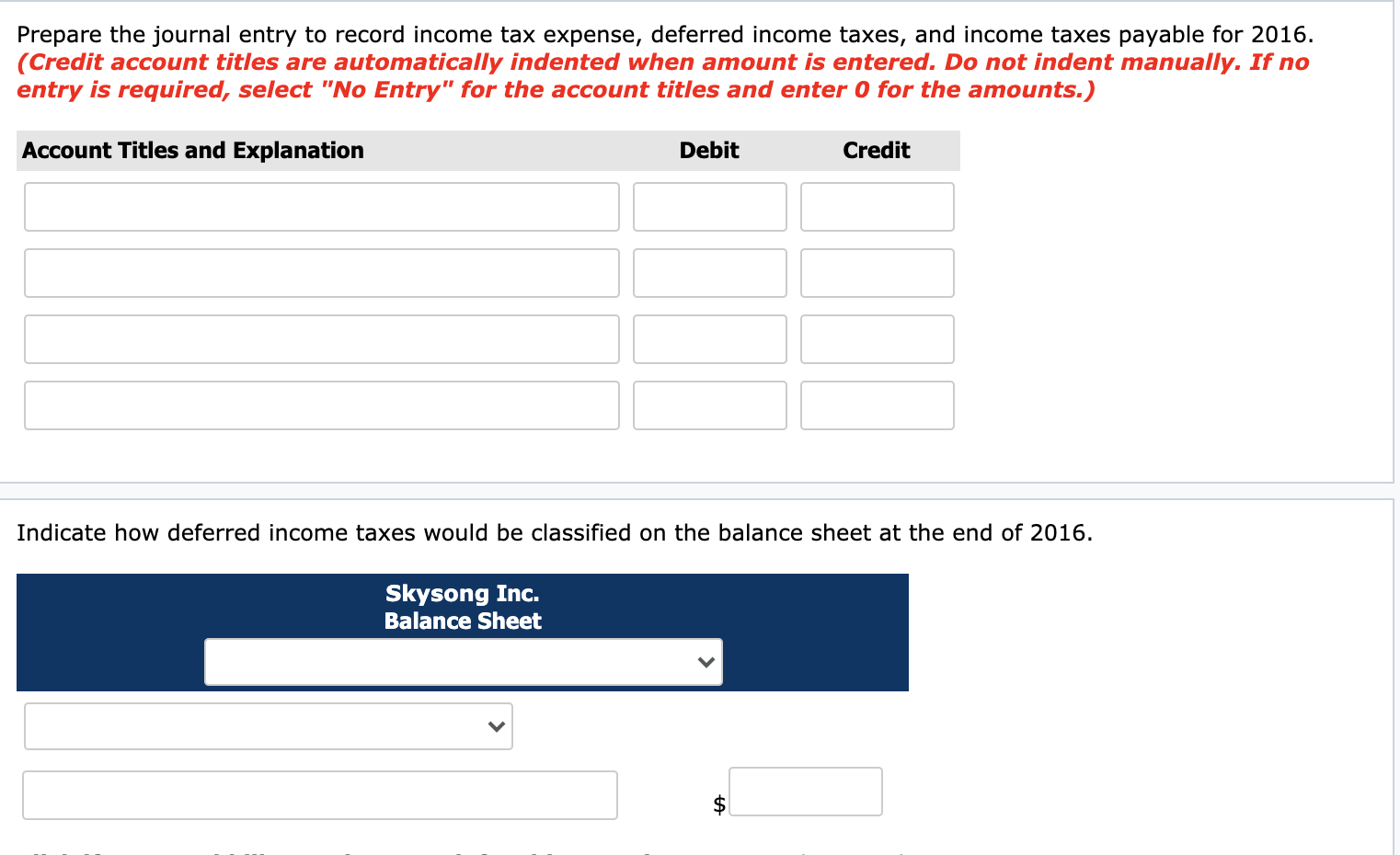 Solved Skysong Inc. has two temporary differences at the end | Chegg.com