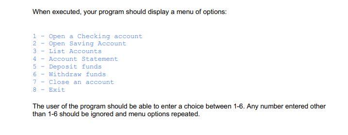 Solved Create a JAVA Banking Application that cab perform | Chegg.com