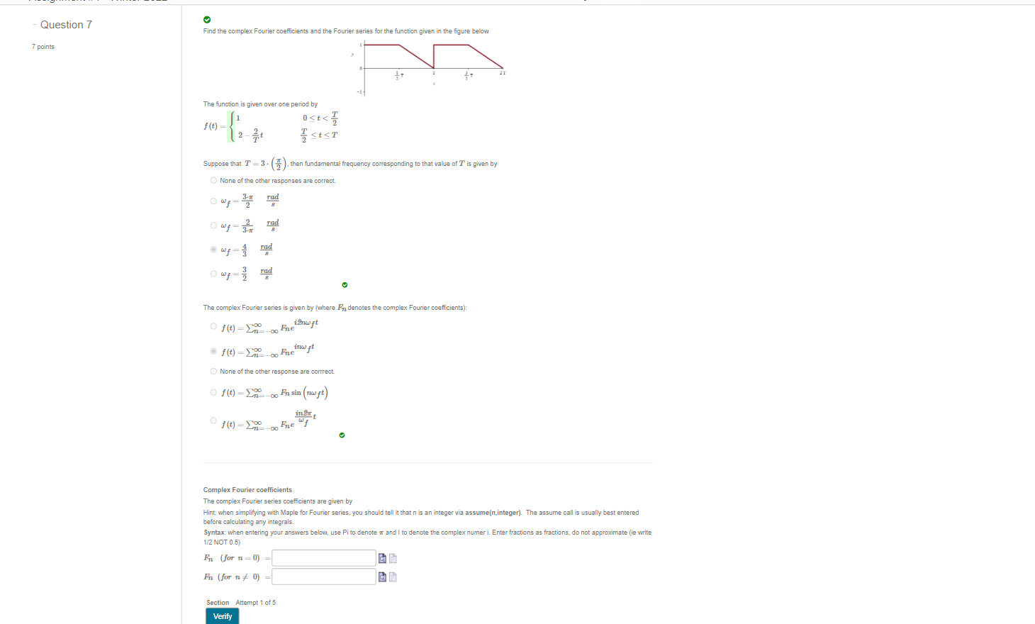 Solved Question 7 Find The Complex Fourier Coefficients