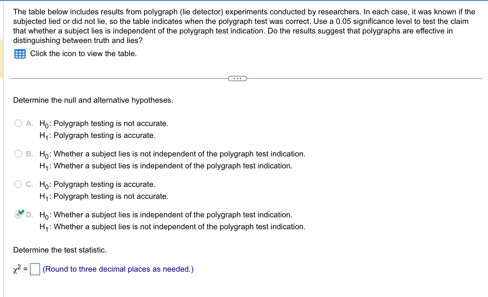Solved The table below includes results from polygraph (lie | Chegg.com