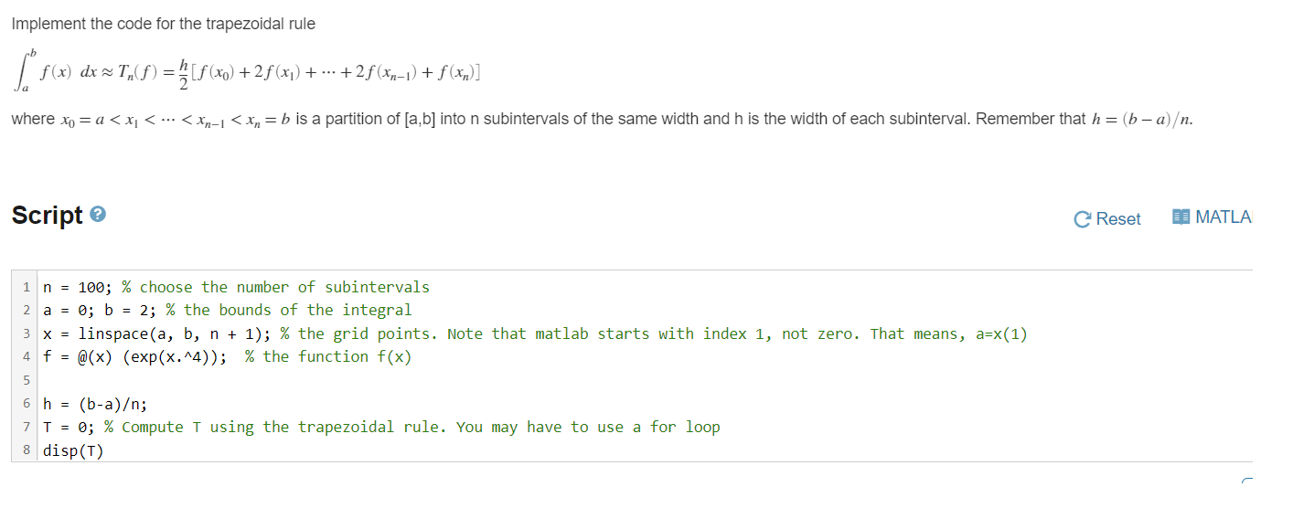 Solved Implement the code for the trapezoidal rule | Chegg.com