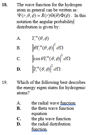 Solved The wave function for the hydrogen atom in general | Chegg.com