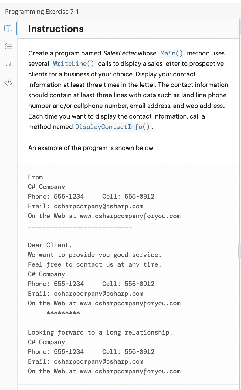 Solved Instructions Create a program named SalesLetter whose | Chegg.com