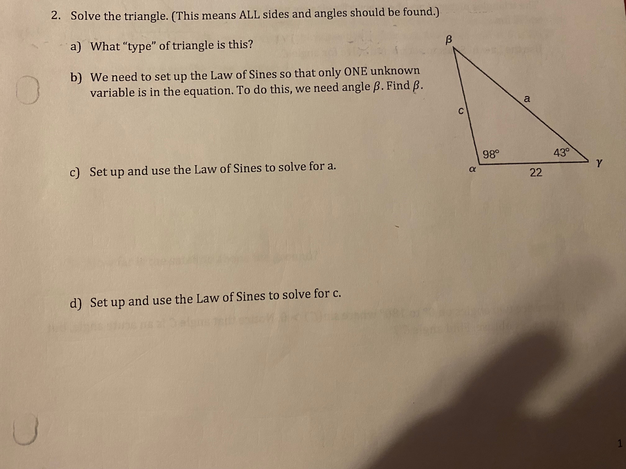 Solved Solve the triangle. (This means ALL sides and angles | Chegg.com